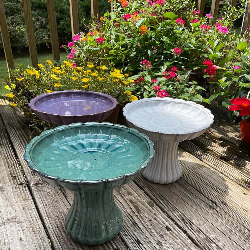 Short Ceramic Pedestal Bird Bath | Unique Bird Baths | Birdbath Gift